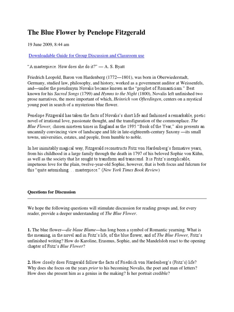 The Blue Flower by Penelope Fitzgerald - Discussion Questions | PDF ...