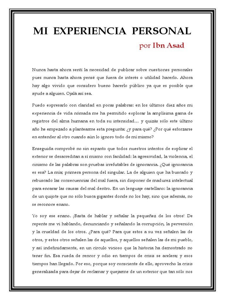 Ibn Asad Mi Experiencia Personal PDF | PDF | Corrupción política | Homo Sapiens