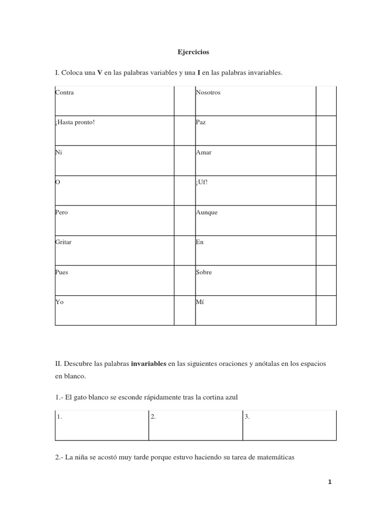 Palabras Variables e Invariables