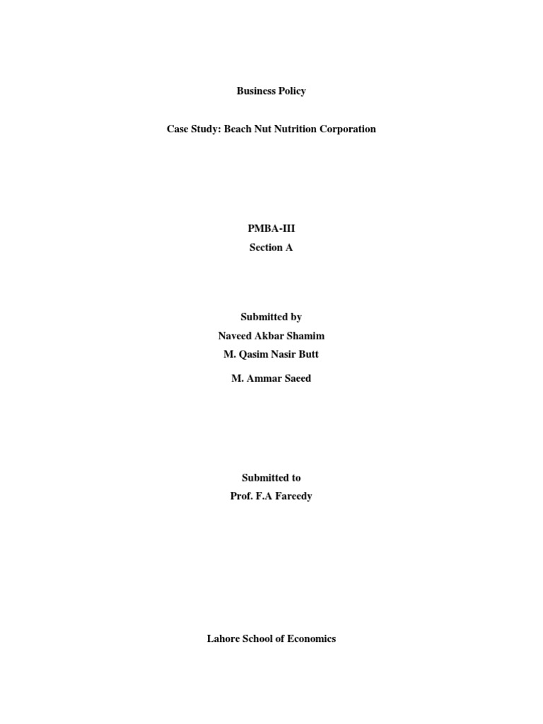 Beach Nut Nutrition Corporation (A1) | PDF | Nestlé | Supply Chain