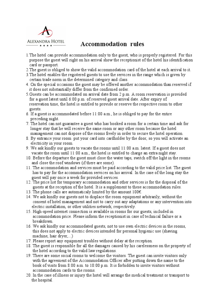 Accommodation Rules | PDF | Hotel | Identity Document