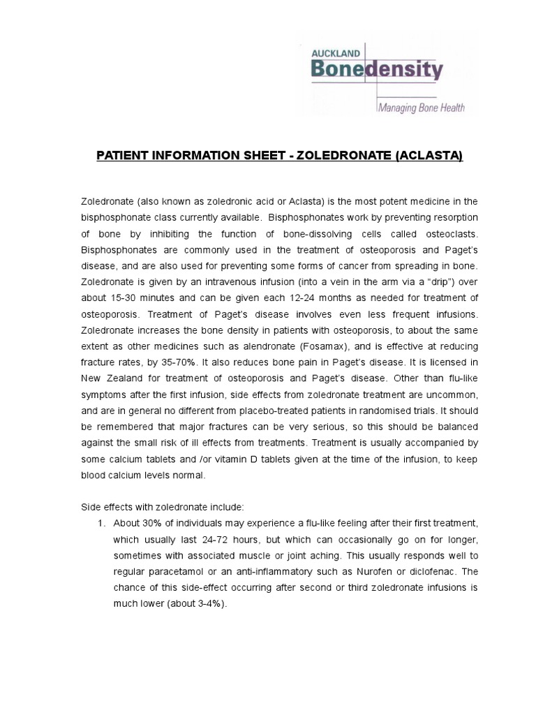 Patient Info Sheet | PDF | Osteoporosis | Drugs