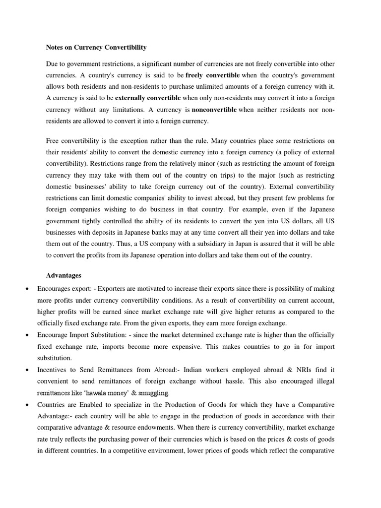 Notes On Currency Convertibility | PDF | Foreign Exchange Reserves ...