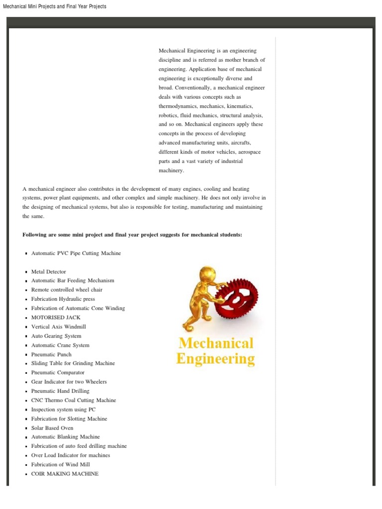 A Comprehensive List of Mechanical Engineering Mini Projects and Final ...