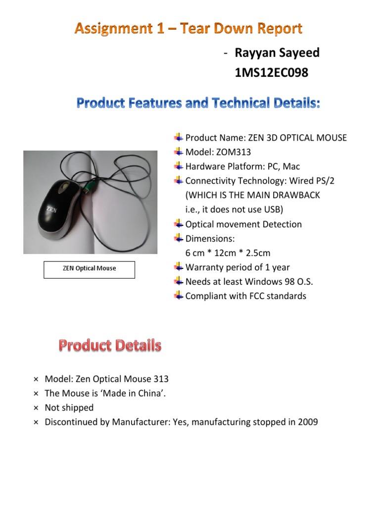 Tear Down Report of An Optical Mouse | PDF | Capacitor | Resistor