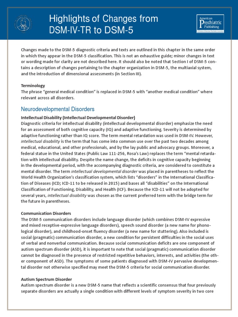 Changes From Dsm IV Tr to Dsm 5 | Autism Spectrum | Diagnostic And ...