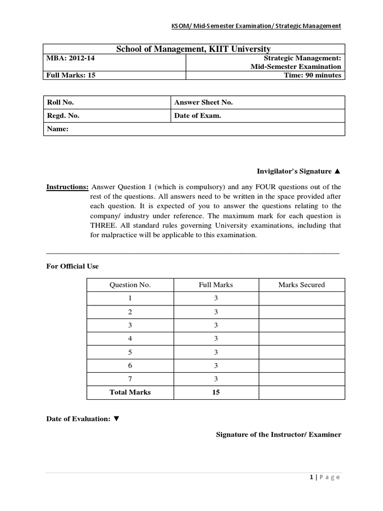 STM Question Paper | Download Free PDF | Competitive Advantage ...