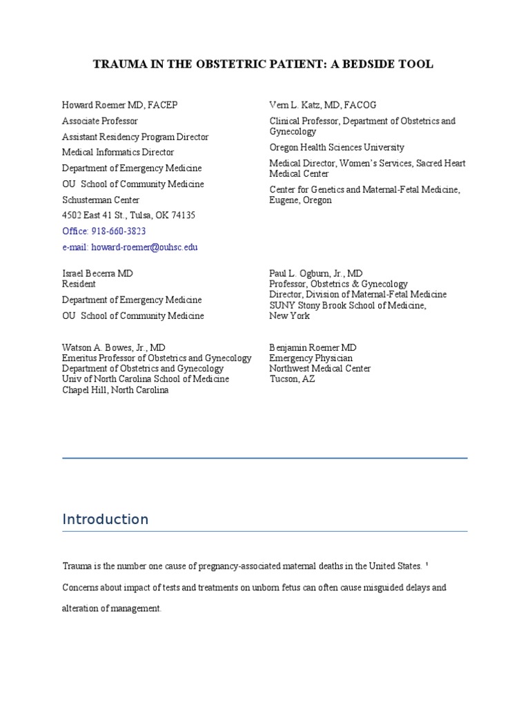 Trauma in OB Bedside Tool Modified Scribd | PDF | Fetus | Childbirth