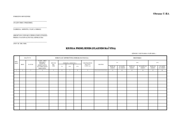 Knjiga Primljenih Racuna (Ulaznih Racuna) (21.06.2013.) | PDF