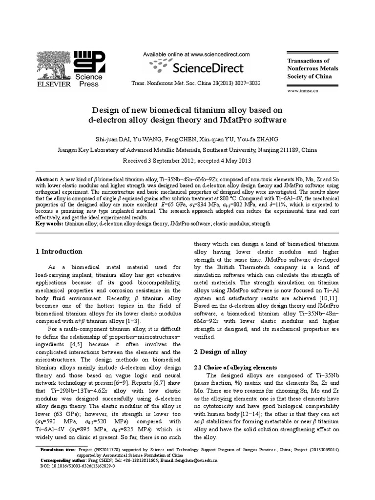 New Biomedical Titanium Alloy Design | PDF | Titanium | Strength Of ...