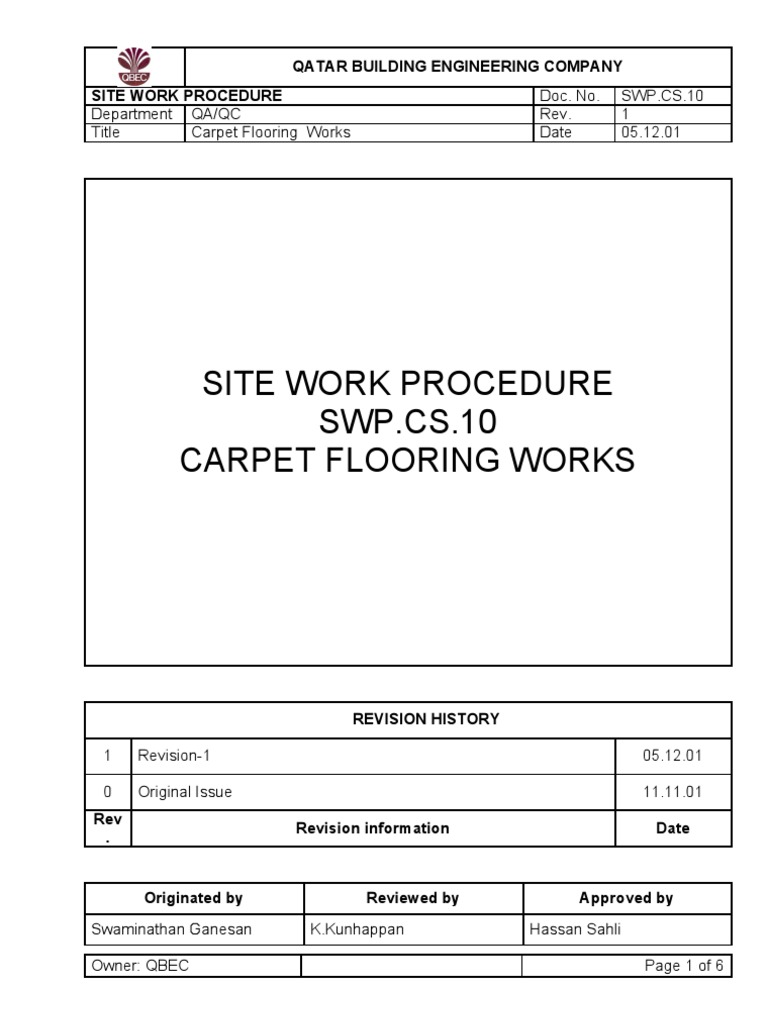 Carpet Floorring-Method Statement | PDF | Carpet | Flooring