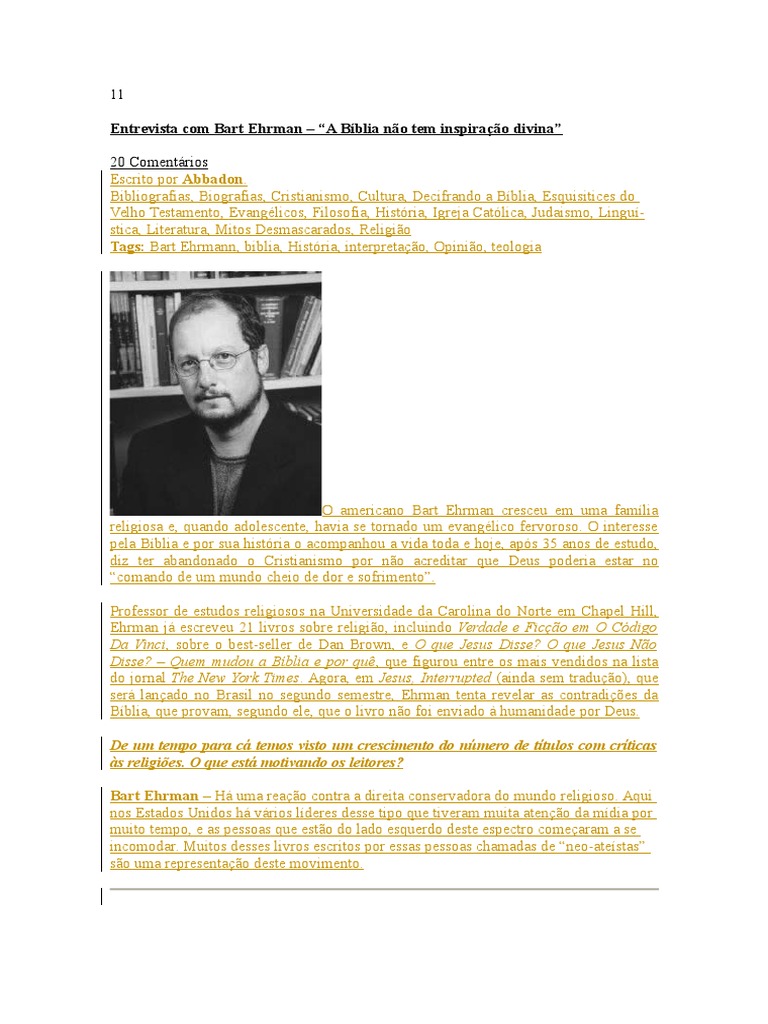 Bart D Ehrman Pdf Ateísmo Bíblia