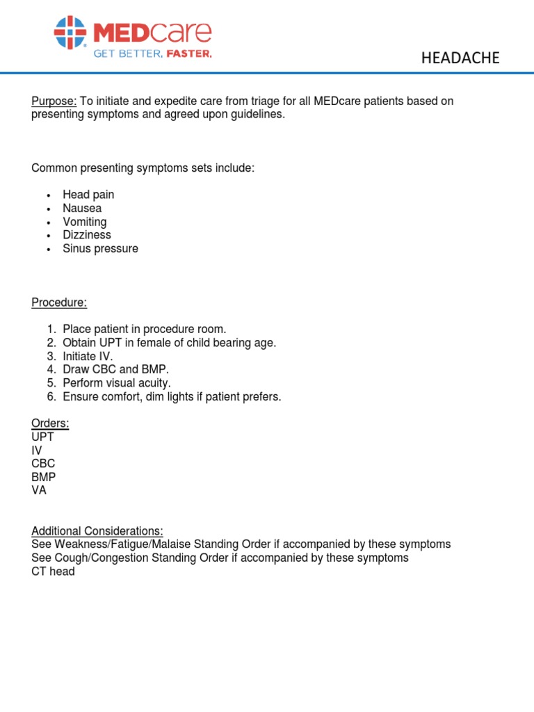 Headache Triage Protocol | PDF