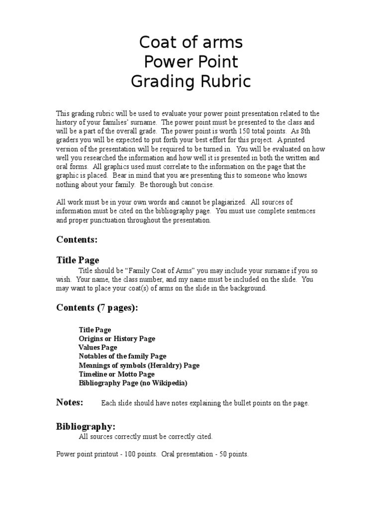 Coat of Arms Grading Rubric | PDF | Bibliography | Writing