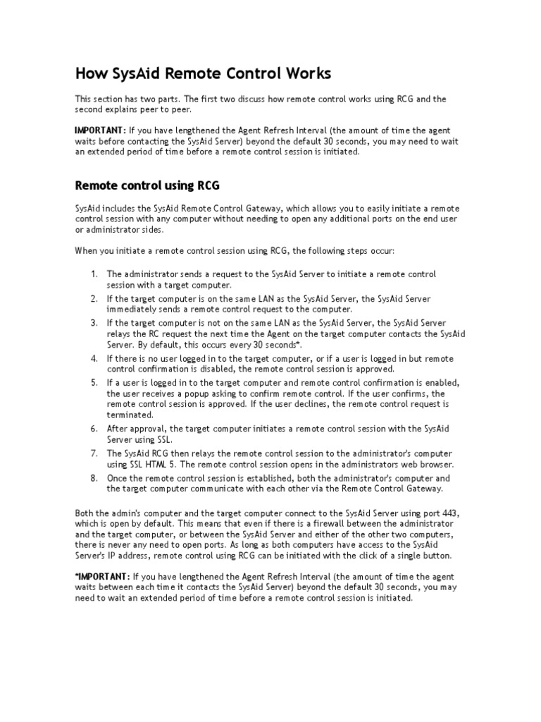 How SysAid Remote Control Works | PDF | Port (Computer Networking ...