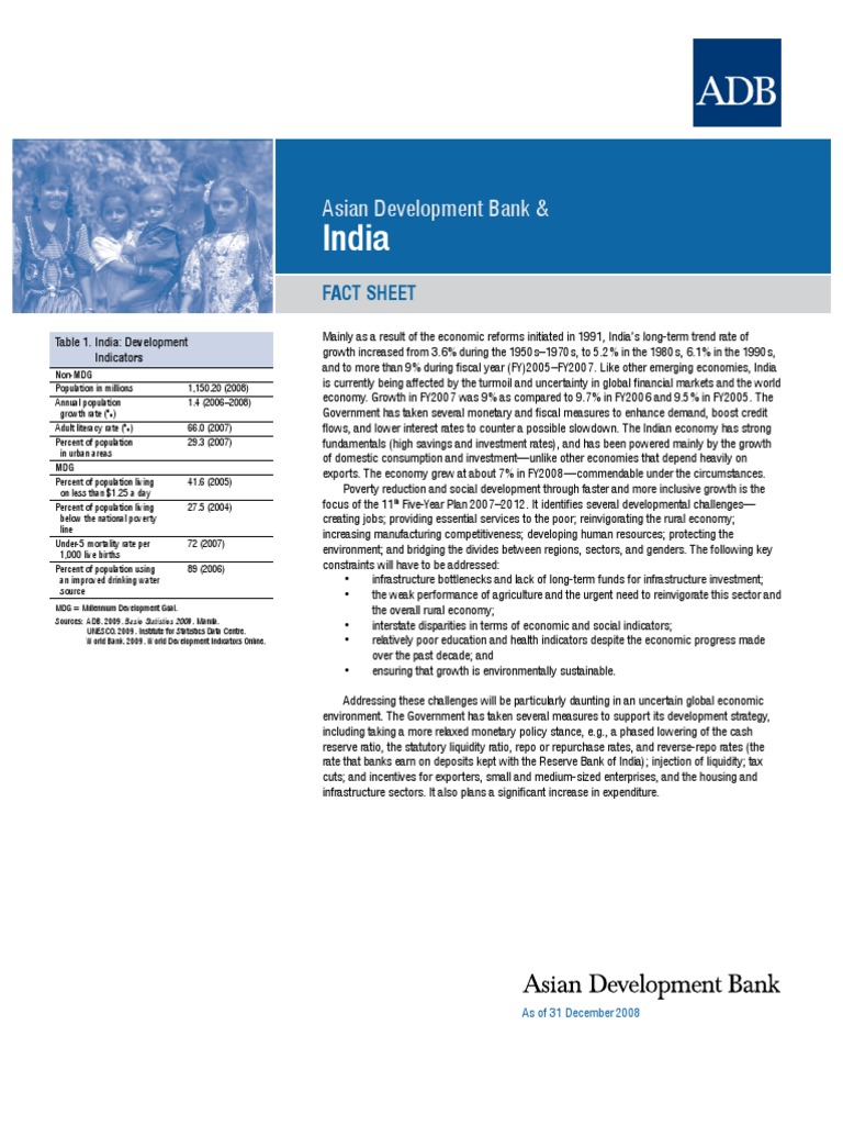Adb & India | PDF | Asian Development Bank | Millennium Development Goals