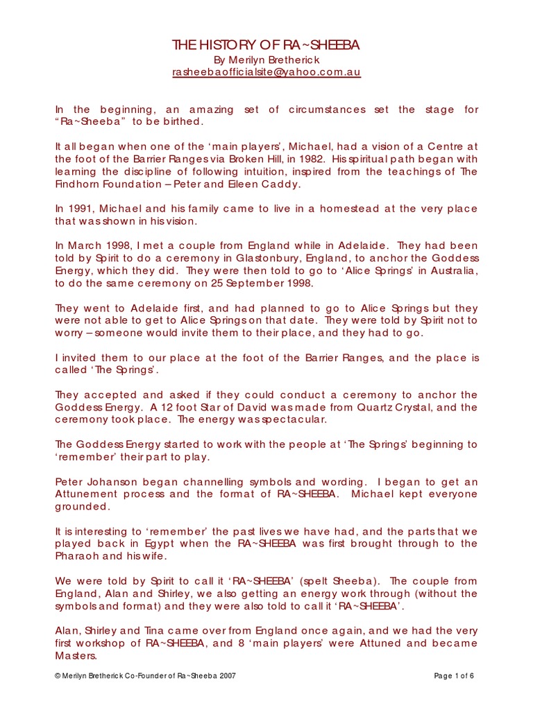 History of Ra Sheeba | PDF | Soul | Religious Belief And Doctrine
