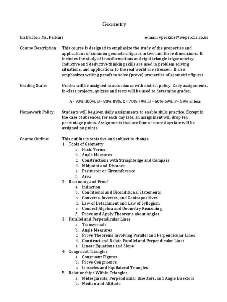 Geometry Syllabus | PDF | Area | Triangle