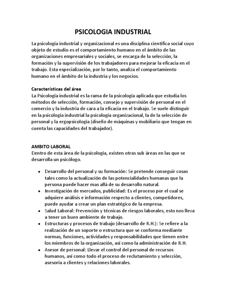 Psicologia Industrial | PDF | Recursos humanos | Psicología industrial ...