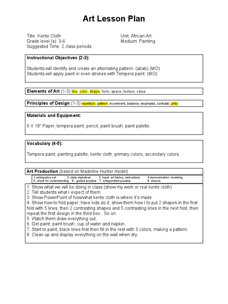 Kente Cloth Art Lesson Plan | PDF