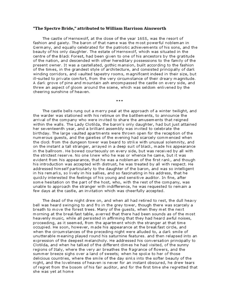 "The Spectre Bride," Attributed To William Harrison Ainsworth | PDF ...