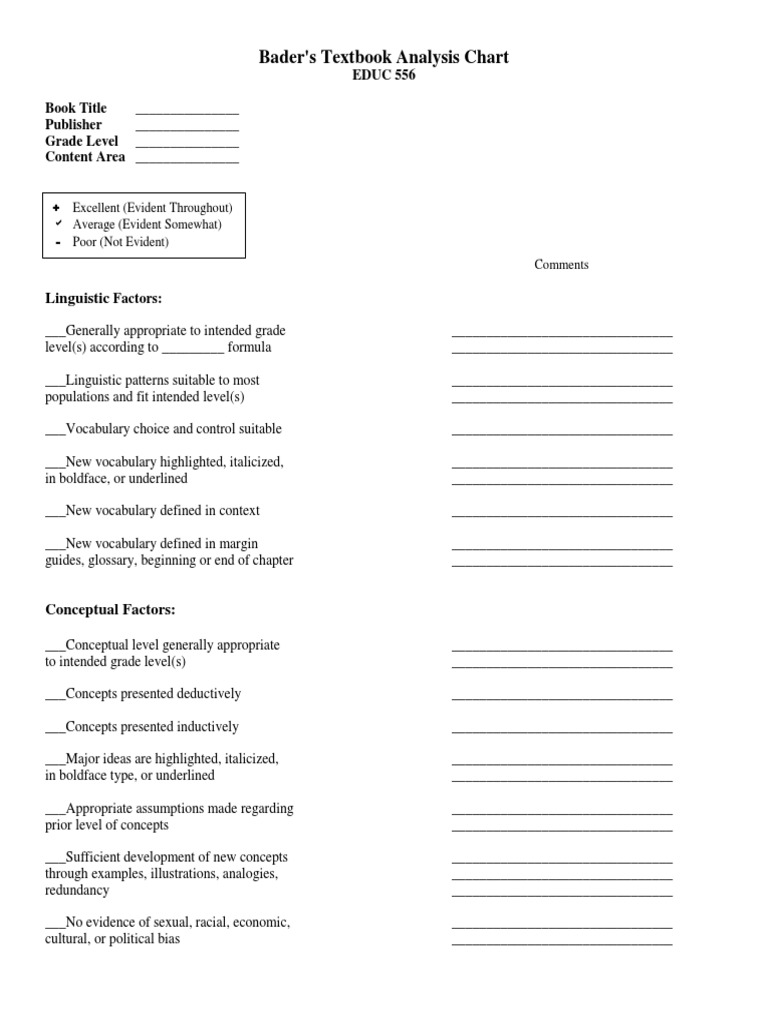 Baders Textbook Analysis Chart | PDF | Reading Comprehension ...