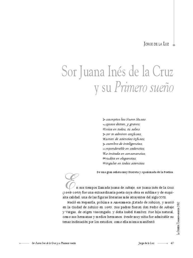 Sor Juana Inés de La Cruz y Su Primero Sueño | PDF | Religión y ...