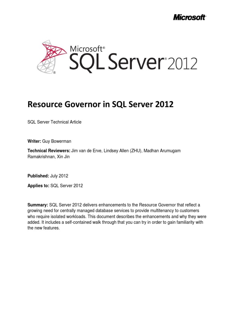 Resource Governor in SQL Server 2012 | PDF | Central Processing Unit ...