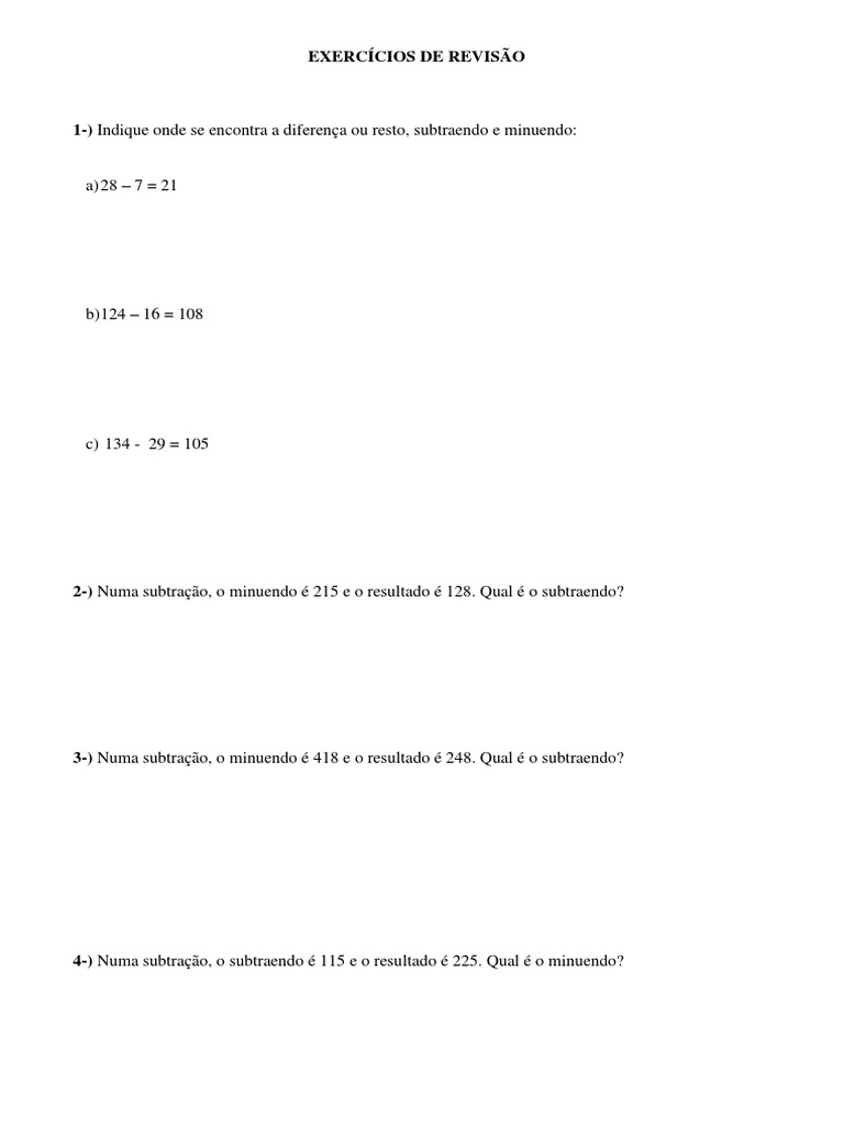 Subtraendo e Minuendo Na Matemática | PDF