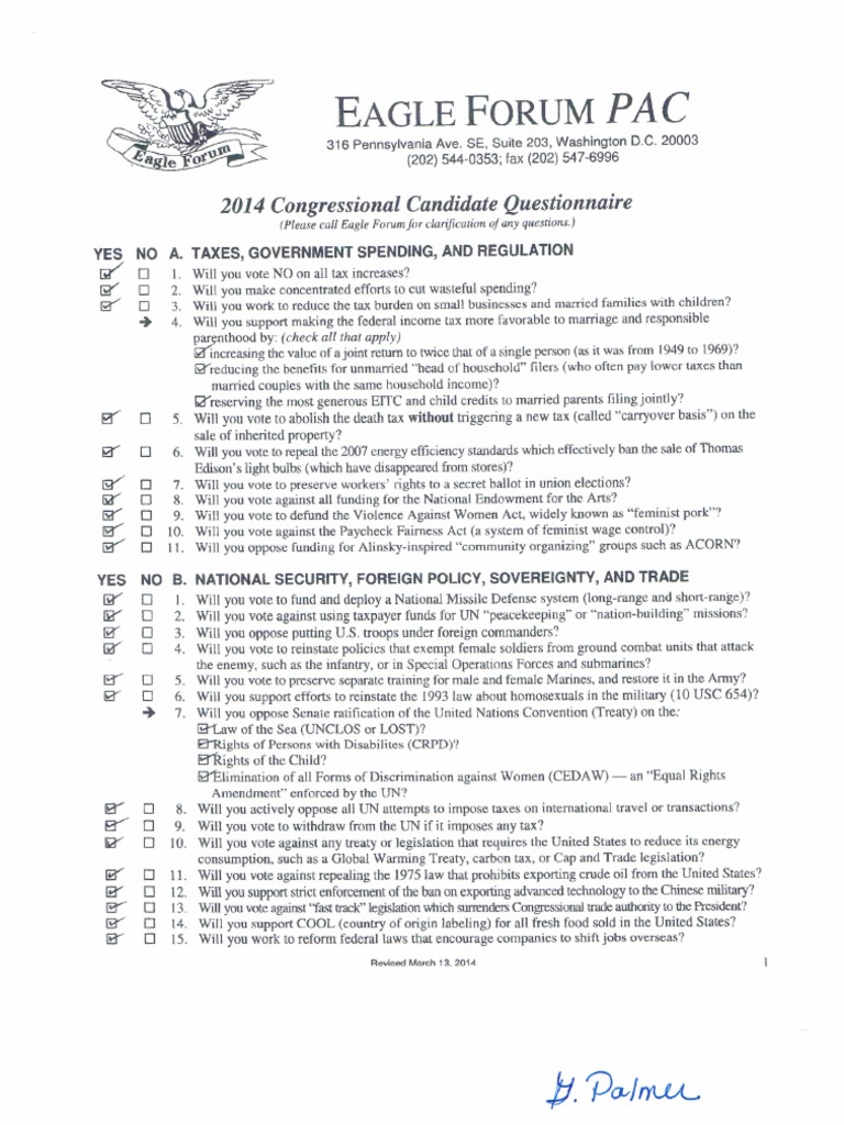 Eagle Forum Questionnaire - Gary Palmer | PDF | Études des langues ...