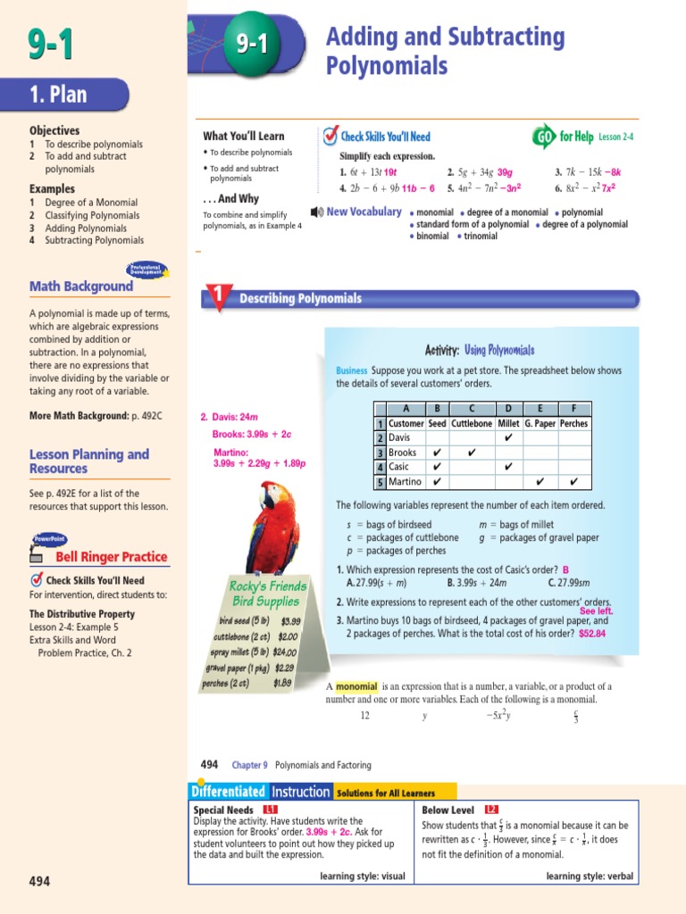 Adding and Subtracting Polynomials | PDF | Polynomial | Fraction (Mathematics)