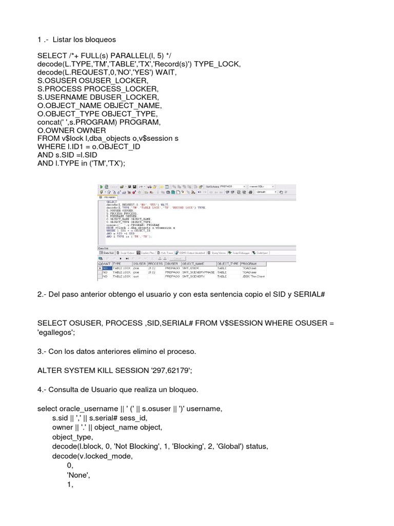 Bloqueos Oracle | PDF | Pl / Sql | Tabla (base de datos)
