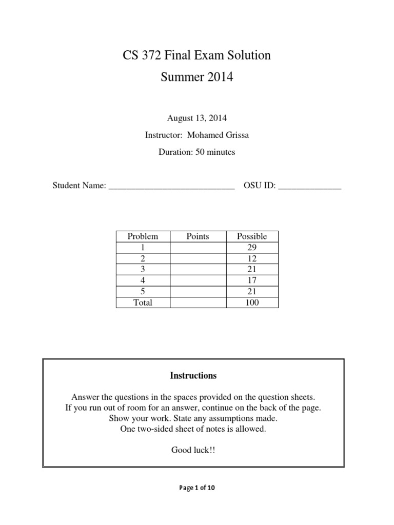 CS372 Final Exam Solution | PDF | Public Key Cryptography | Computer ...