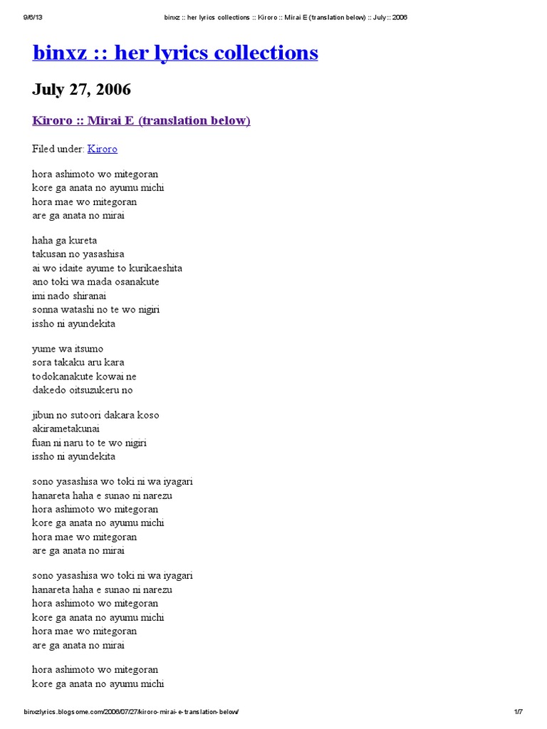 Kiroro - Mirai E (Translation Below) | PDF | Singers | Music Award Winners