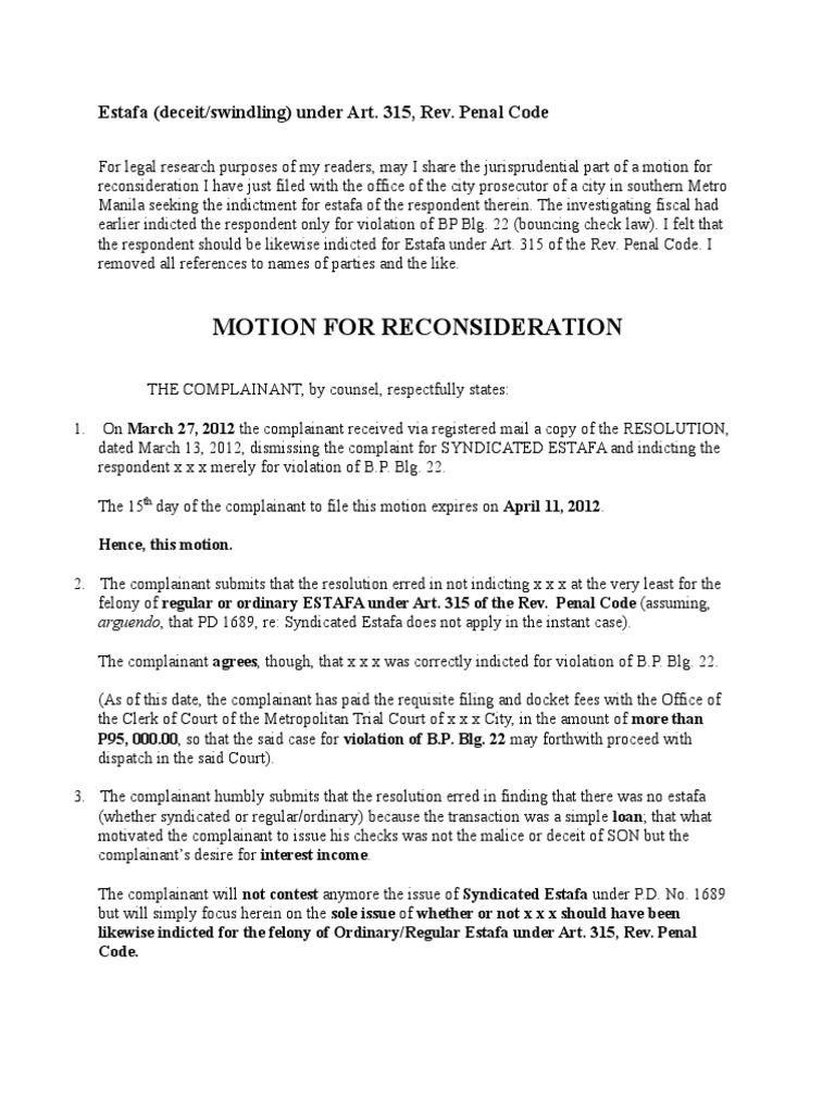 the crime of Estafa | Fraud | Cheque