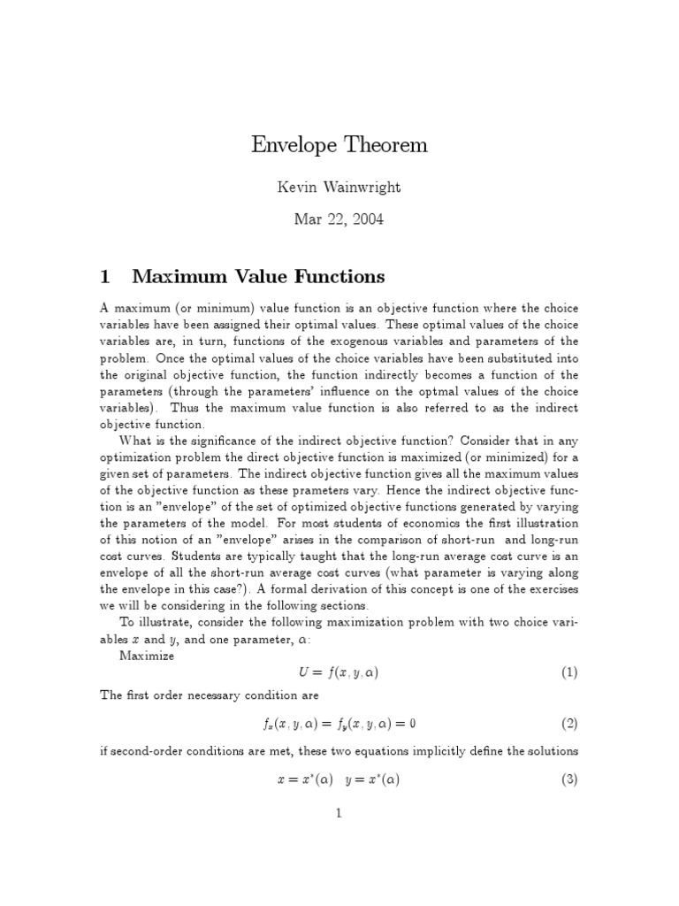 Envelope Theorem and Identities (Good) | PDF | Mathematical ...