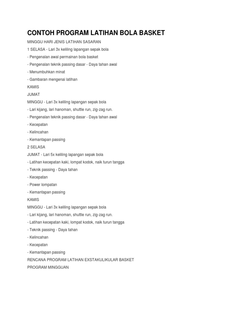 Contoh Program Latihan Bola Basket | PDF