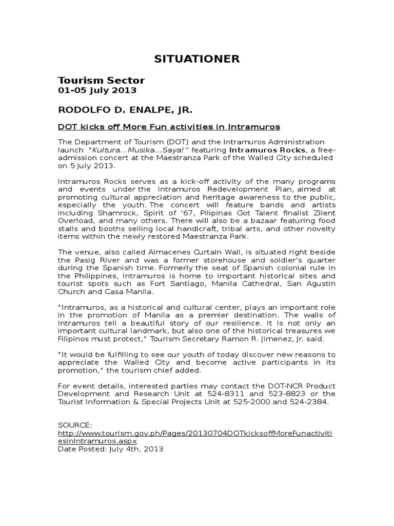 Situationer Tourism Sector | PDF | Leisure | Business