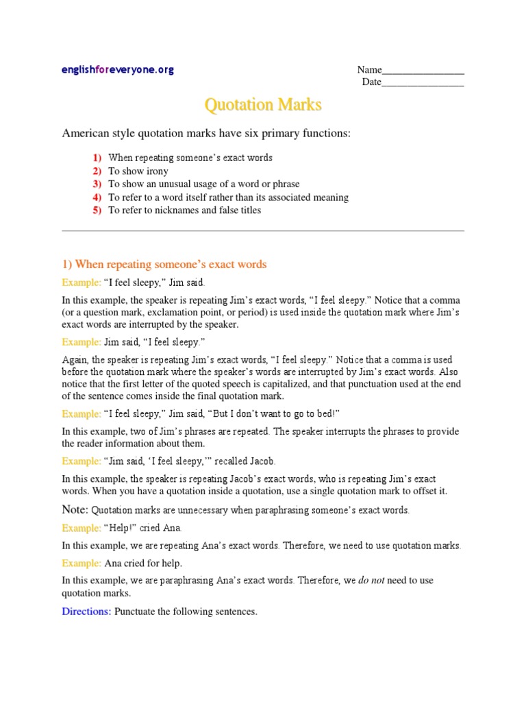 Quotation Marks | PDF | Quotation Mark | Comma