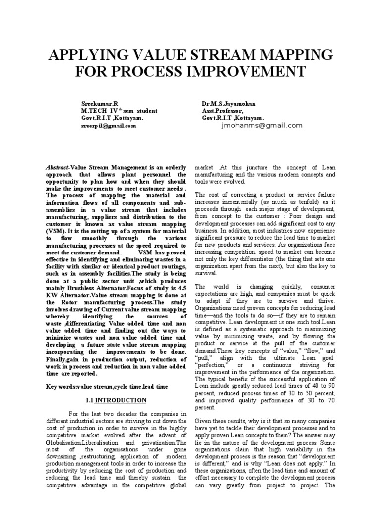 Value Stream Mapping for Process Improvement | PDF | Lean Manufacturing ...