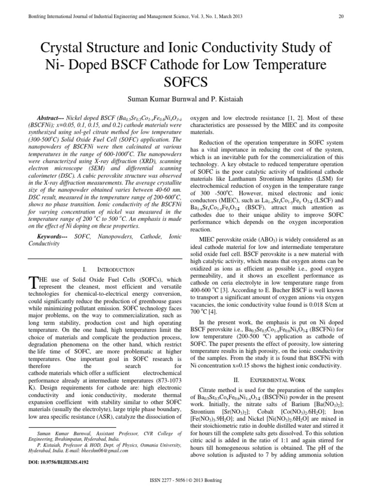 Crystal Structure and Ionic Conductivity Study of Ni - Doped BSCF ...