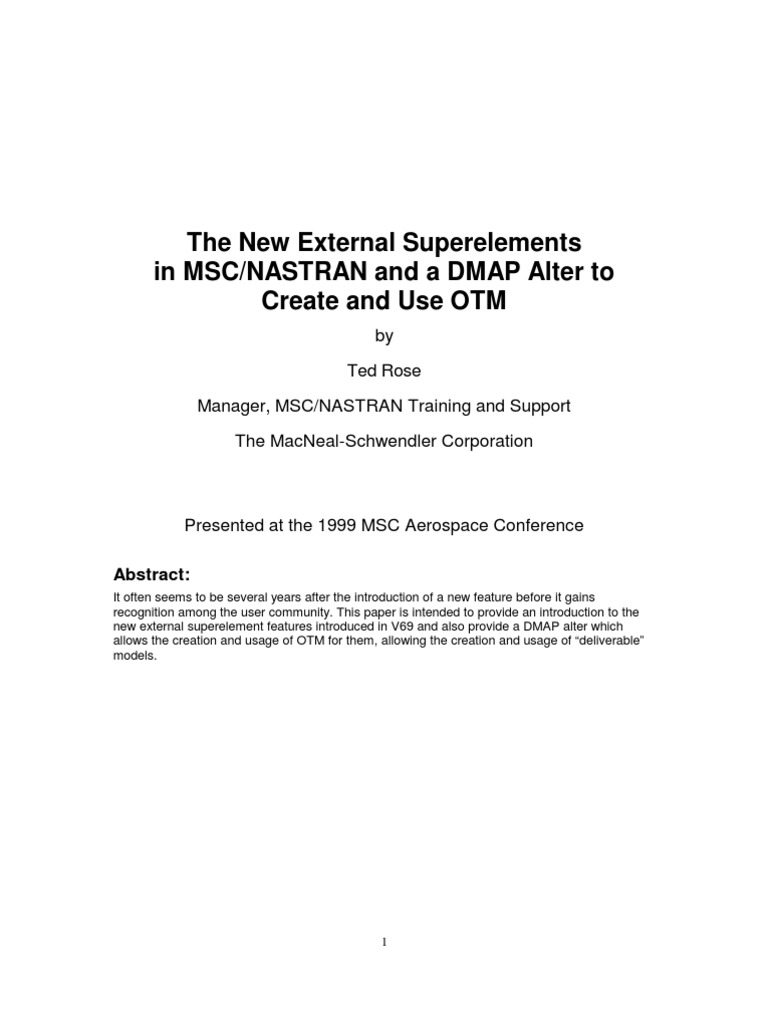 The New External Superelements in MSC/NASTRAN and A DMAP Alter | PDF | Databases | Computing