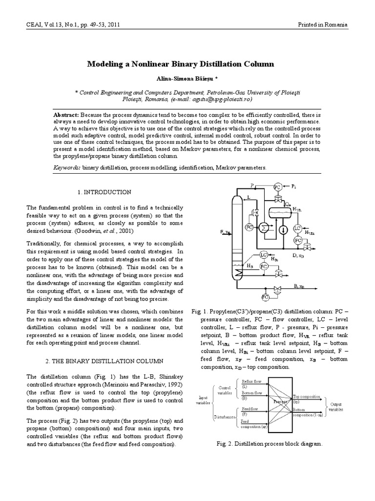 Modeling A Nonlinear Binary Distillation Column | PDF | Matrix ...