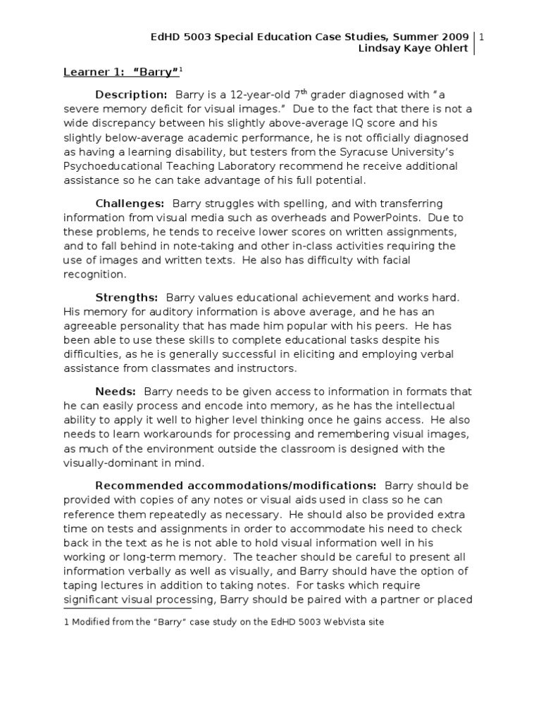 Case Studies | PDF | Special Education | Lesson Plan