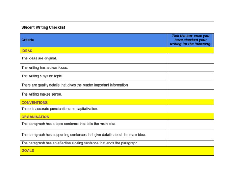 Student Writing Checklist | PDF