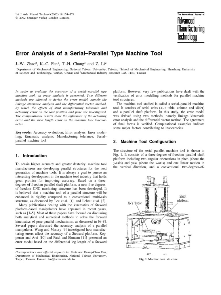 Error Analysis of A Serial-Parallel Type Machine Tool: J.-W. Zhao, K.-C. Fan, T.-H. Chang and Z ...