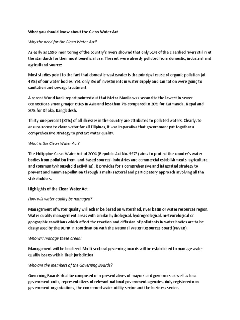 Clean Water Act | PDF | Water Resources | Clean Water Act