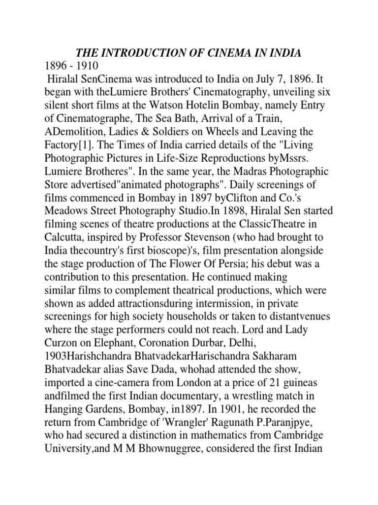 The Introduction of Cinema in India | PDF | Film Industry | Cinema Of India