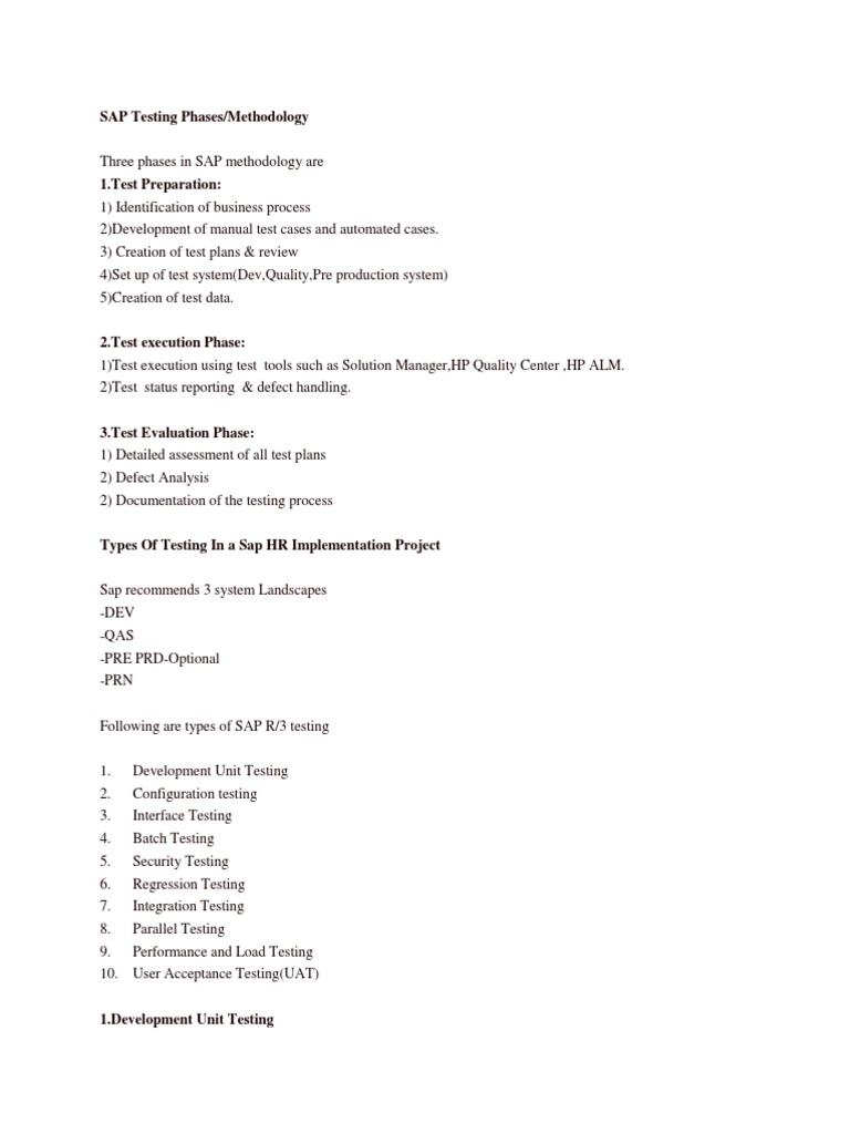 SAP Testing Phases | PDF | Unit Testing | Computer Engineering