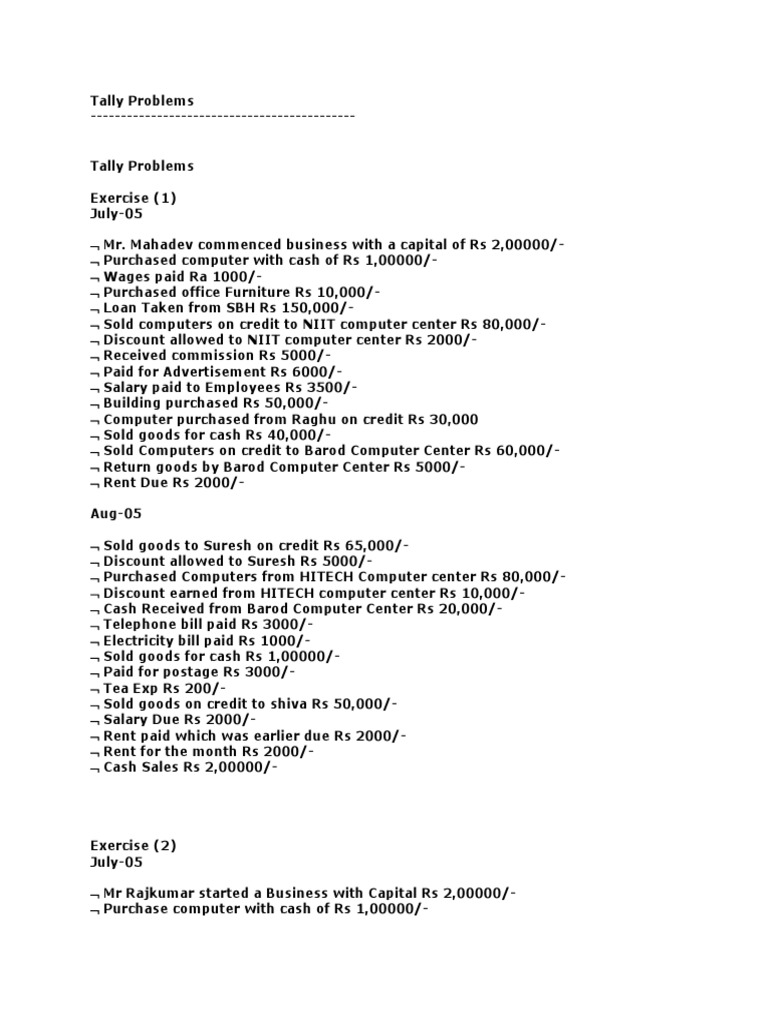 Tally Problems | PDF | Salary | Cheque